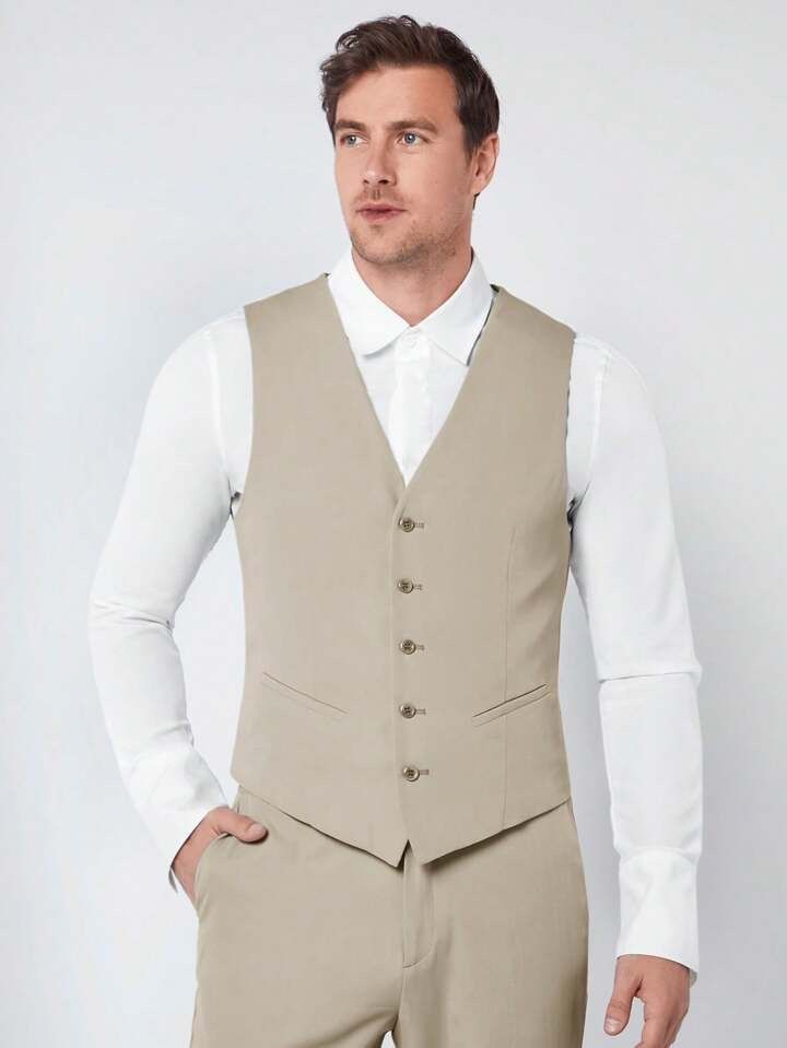 Manfinity Men 1pc Lapel Neck Blazer & 1pc Single Breasted Waistcoat ...