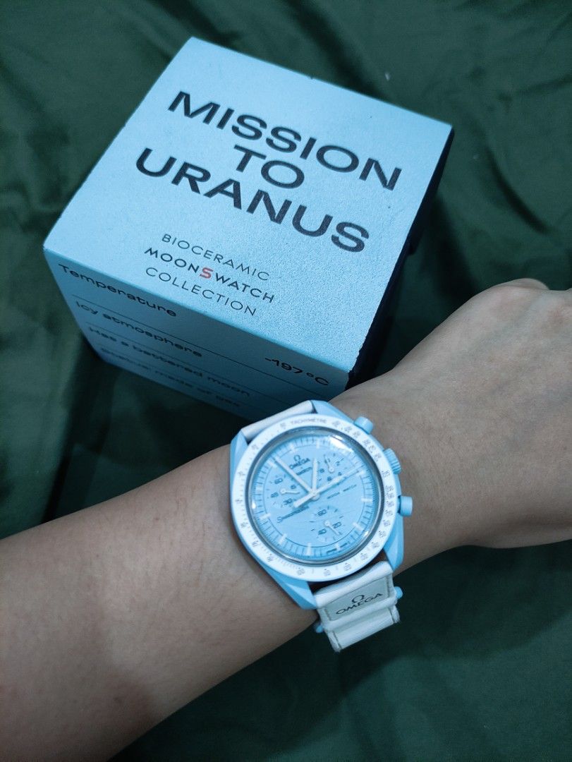 Original Moonswatch Omega x Swatch Mission to Uranus Light Blue White, Luxury, Watches on Carousell