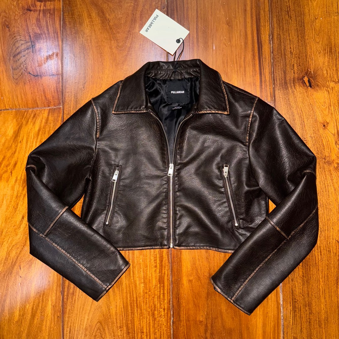 PULL AND BEAR LEATHER JACKET, Women's Fashion, Coats, Jackets and Outerwear on Carousell