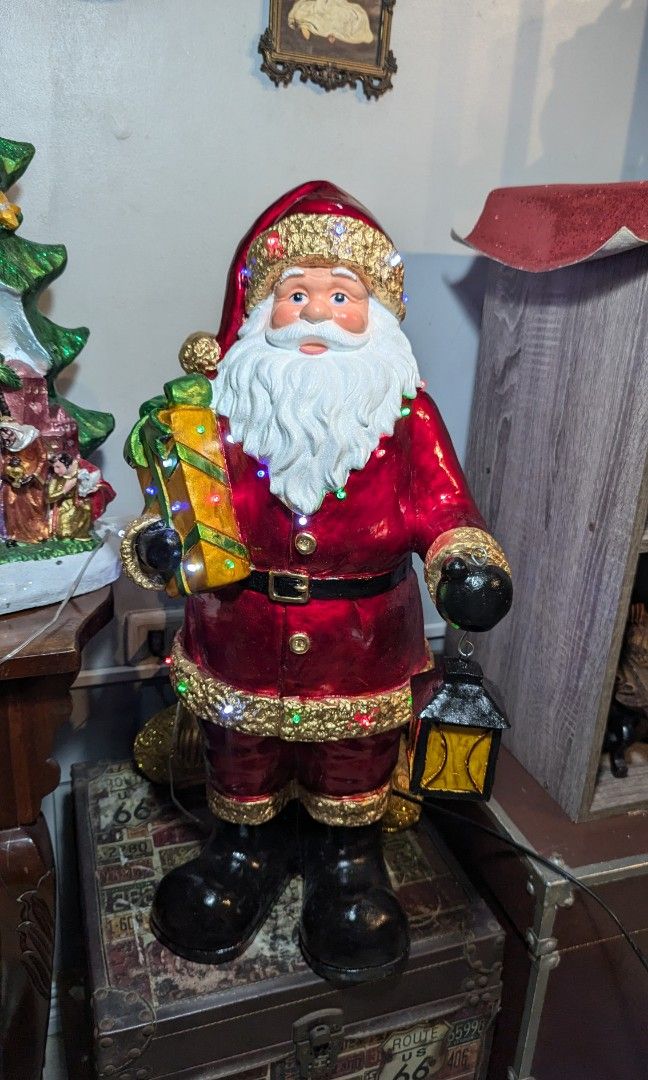 Big Santa Claus with Lantern and LED lights Figurine Fiber Resin ...