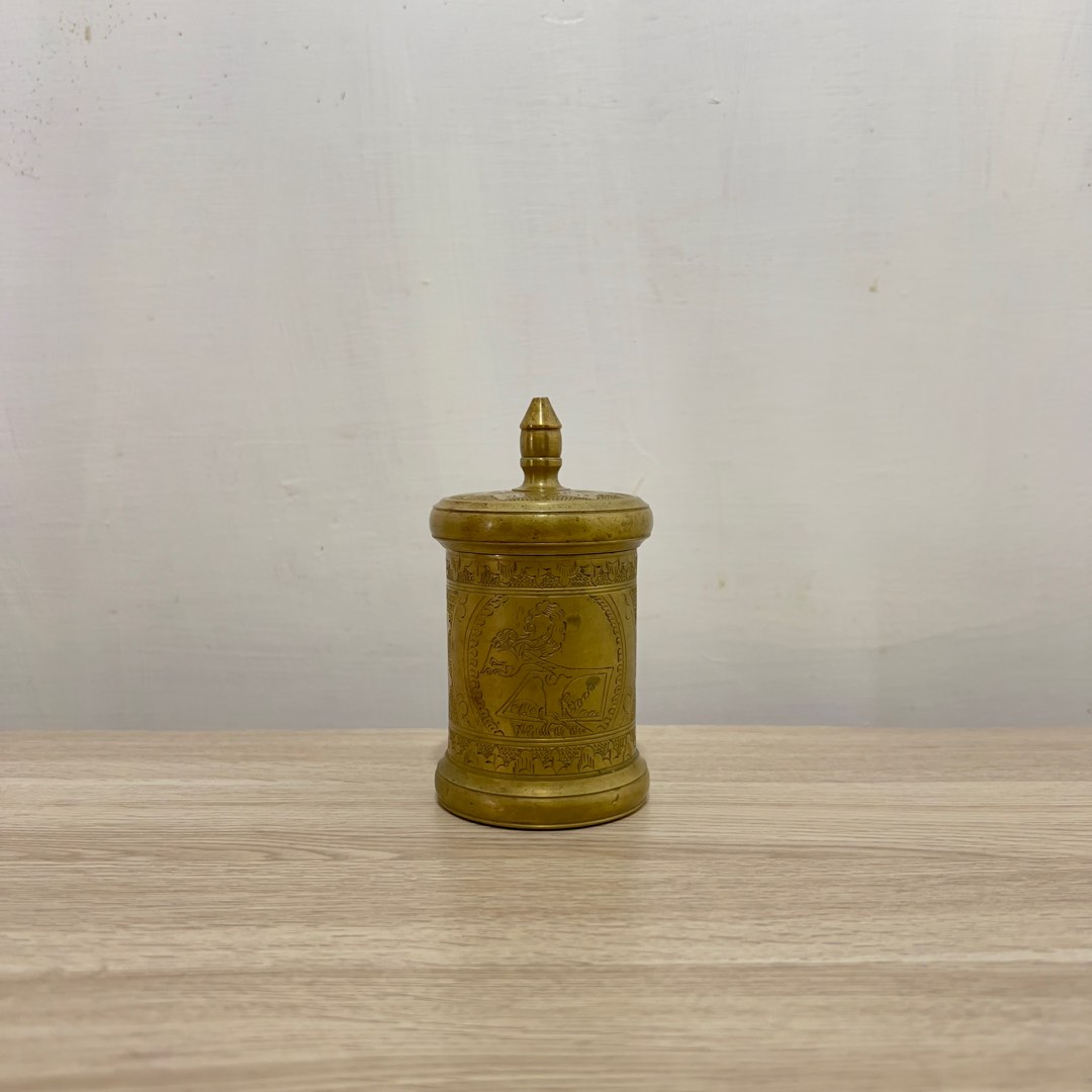 BRASS Kuningan Javanese Brass Tobacco Jar Wayang Engraving, Antik ...