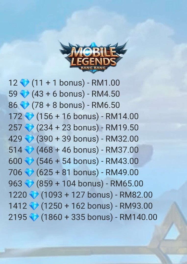 DIAMOND MLBB MOBILE LEGENDS BANG BANG, Video Gaming, Gaming Accessories ...