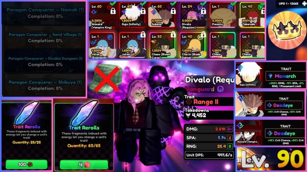 ENDGAME ACC WITH DIAVOLO AND MONARCH GOJO, ETHEREAL ALOCARD AND SUKUNA ...