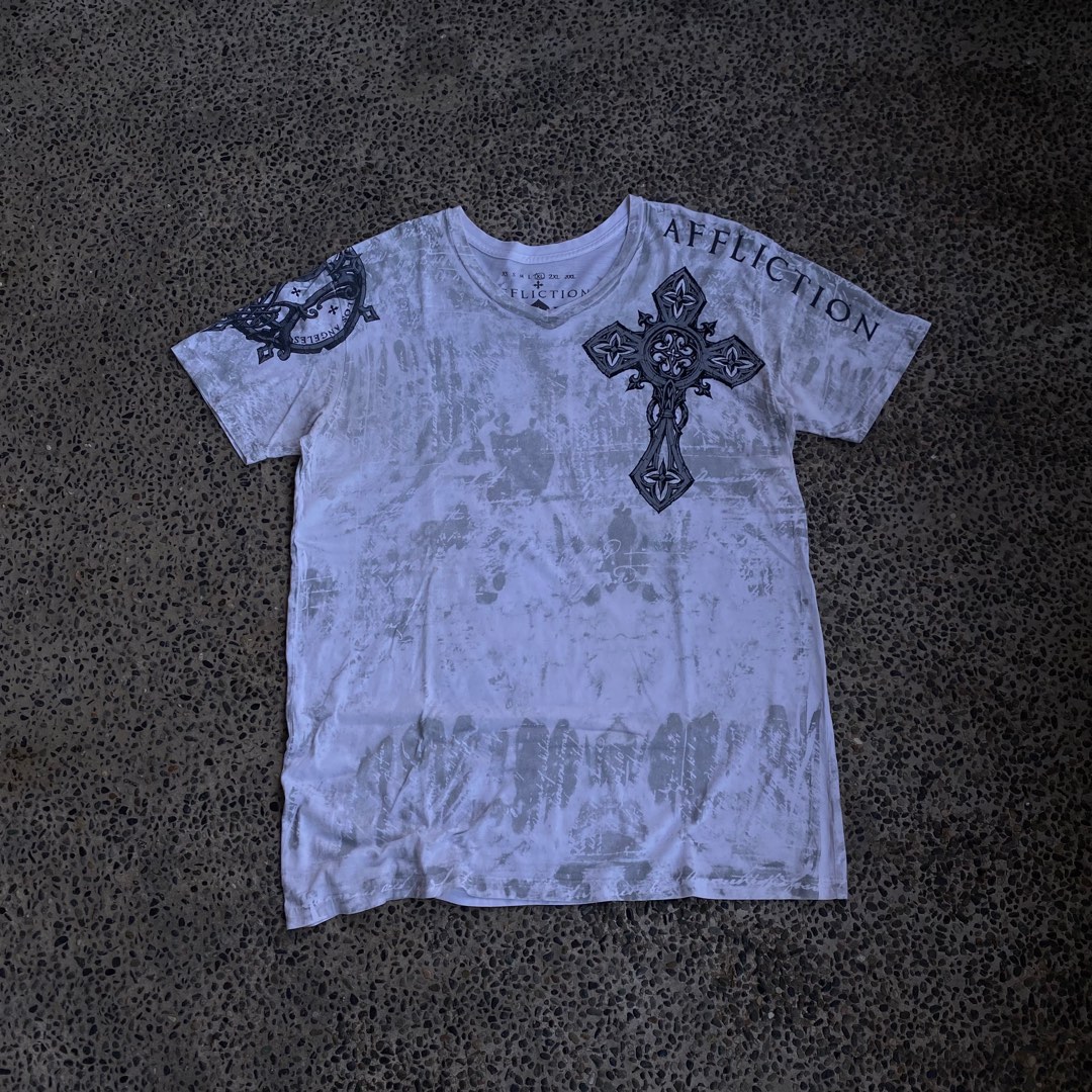 Grail Vintage Affliction Cross & Wings Grunge Shirt, Men's Fashion ...