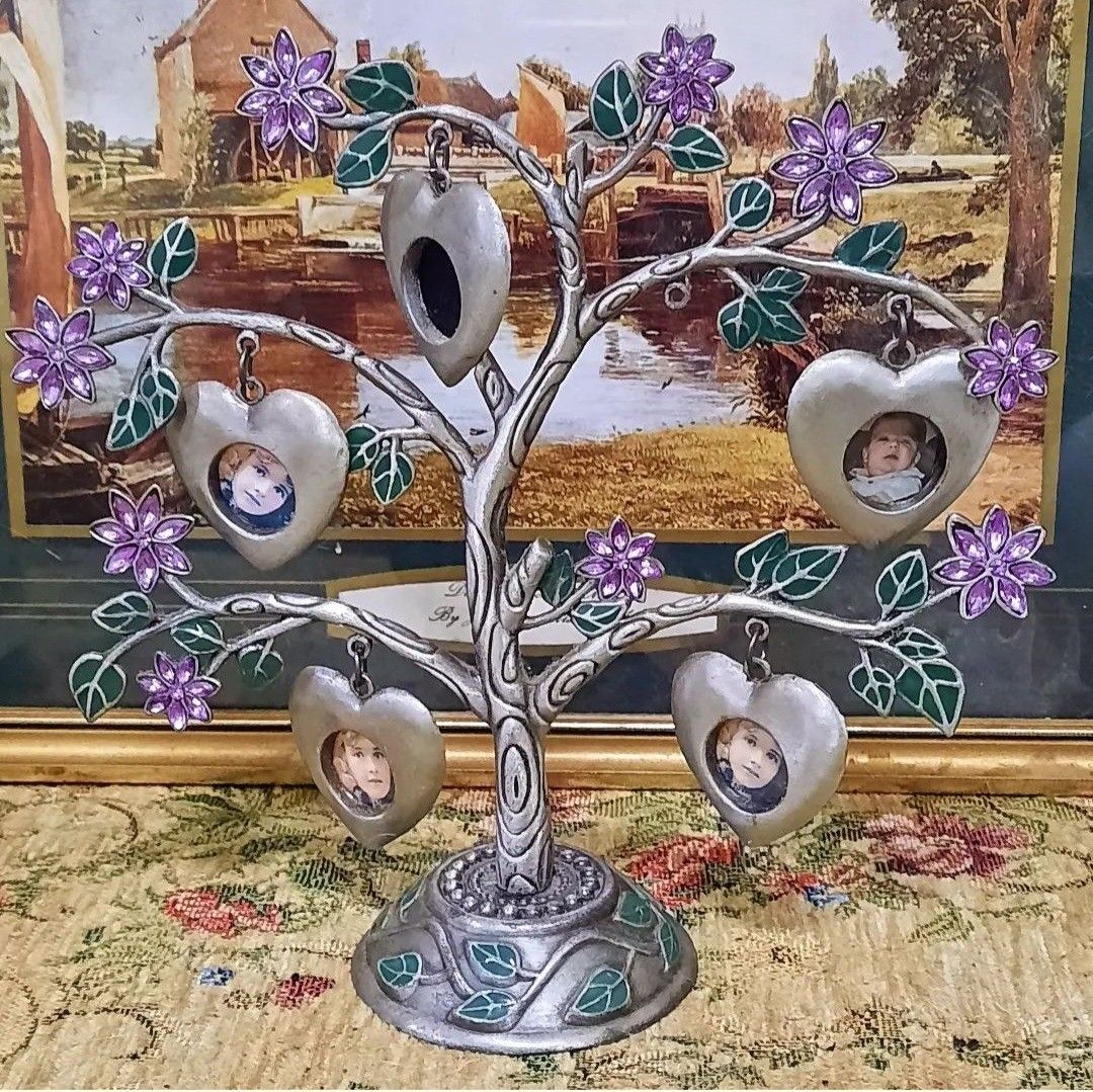 Ornate Iron/Pewter Family Tree With Precious Stone Photo Holder + 5 ...