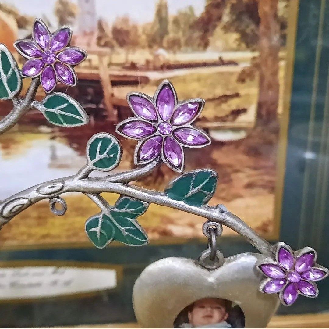 Ornate Iron/Pewter Family Tree With Precious Stone Photo Holder + 5 ...