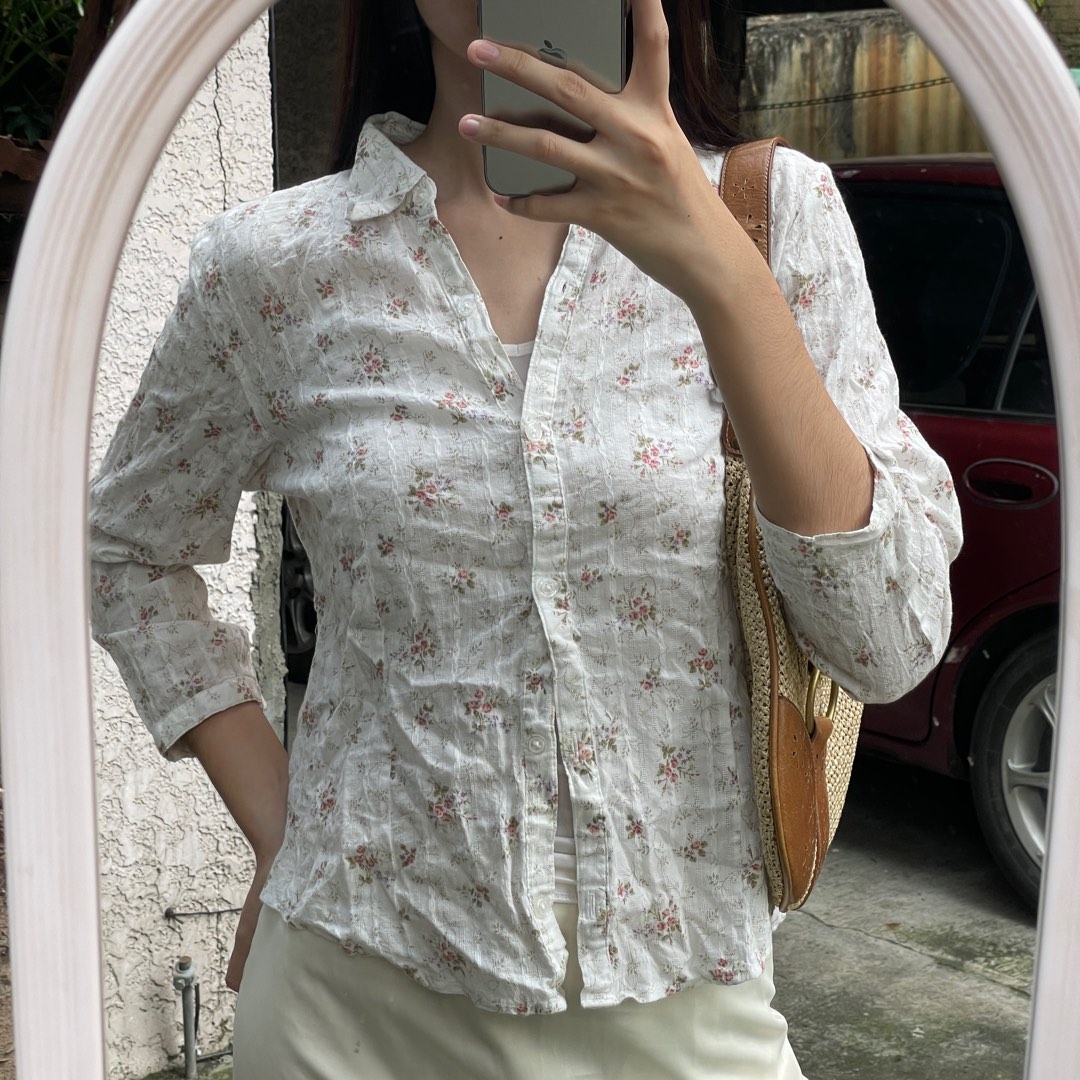 Prettiest Dainty Coquette Floral Fairycore Button Down Long Sleeve Top ...