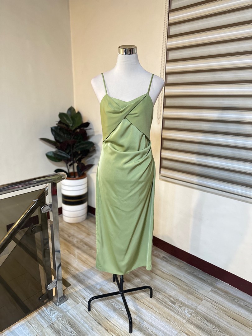 XS-M Apple Green Avocado Green Thick Silk Satin Formal Dress, Women's ...