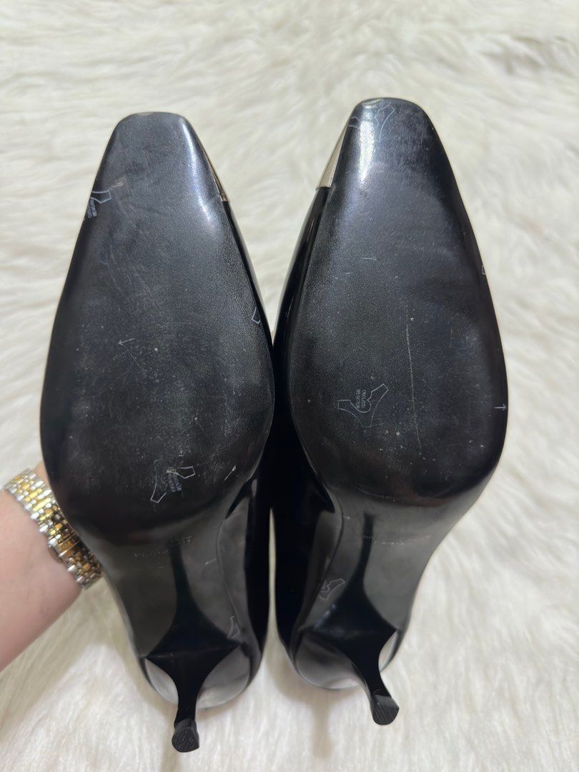 YVES SAINT LAURENT YSL Metallic Toe Pumps Cap Square Patent Leather ...