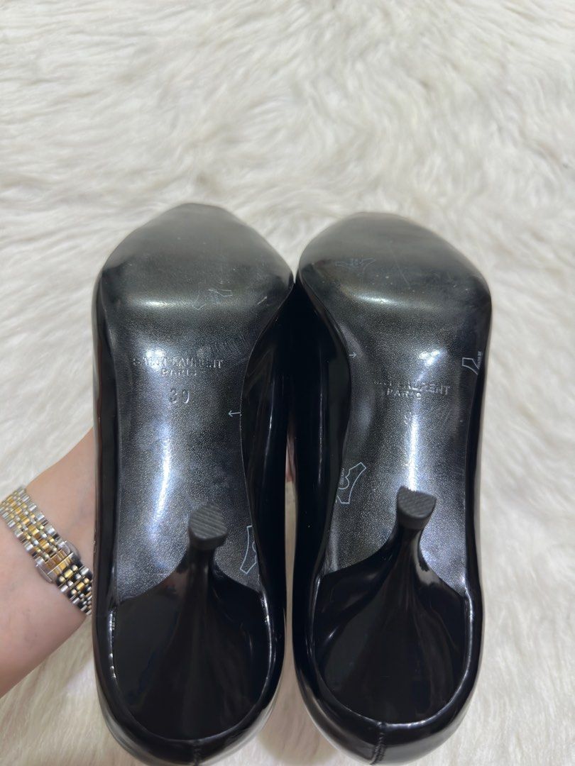 YVES SAINT LAURENT YSL Metallic Toe Pumps Cap Square Patent Leather ...