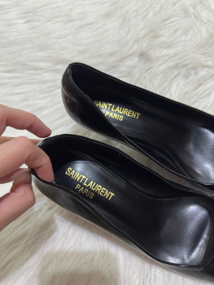 YVES SAINT LAURENT YSL Metallic Toe Pumps Cap Square Patent Leather ...