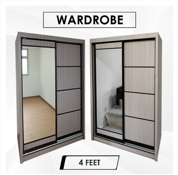 4 FT | 5 FT Sliding Wardrobe with Mirror Doors(Available in 2 Colors ...