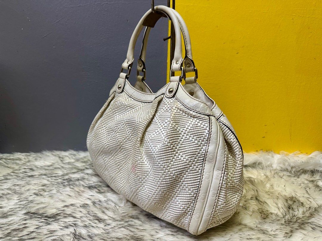 Authentic Gucci Woven Raffia Diamante Medium Sukey Hobo Bag, Luxury ...