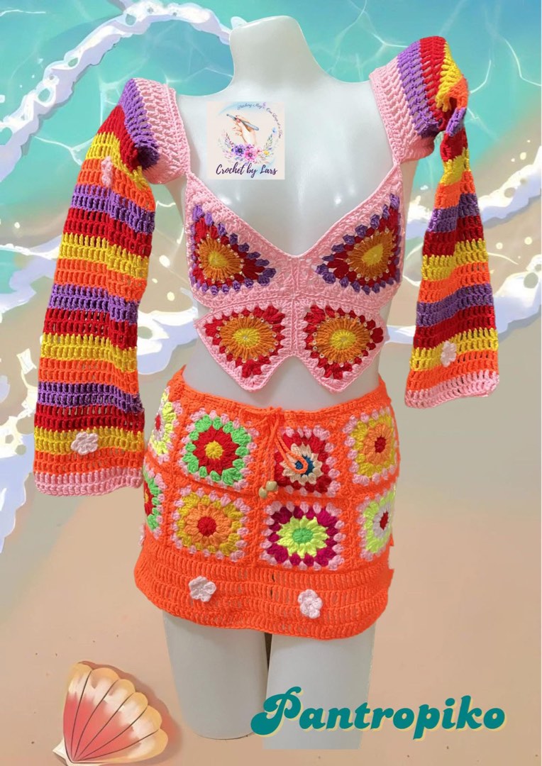 BINI Pantropiko Crochet Top and Skirt, Women's Fashion, Dresses & Sets ...