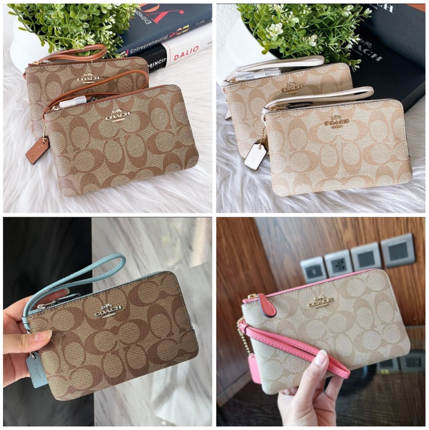 Coach Ladies Wristlet - F87591 Double Corner Zip Wristlet in Signature ...