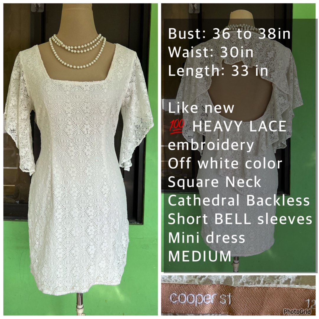 COOPER ST. OFF WHITE HEAVY LACE SQUARE NECK SEXY BACKLESS MEDIUM LARGE ...