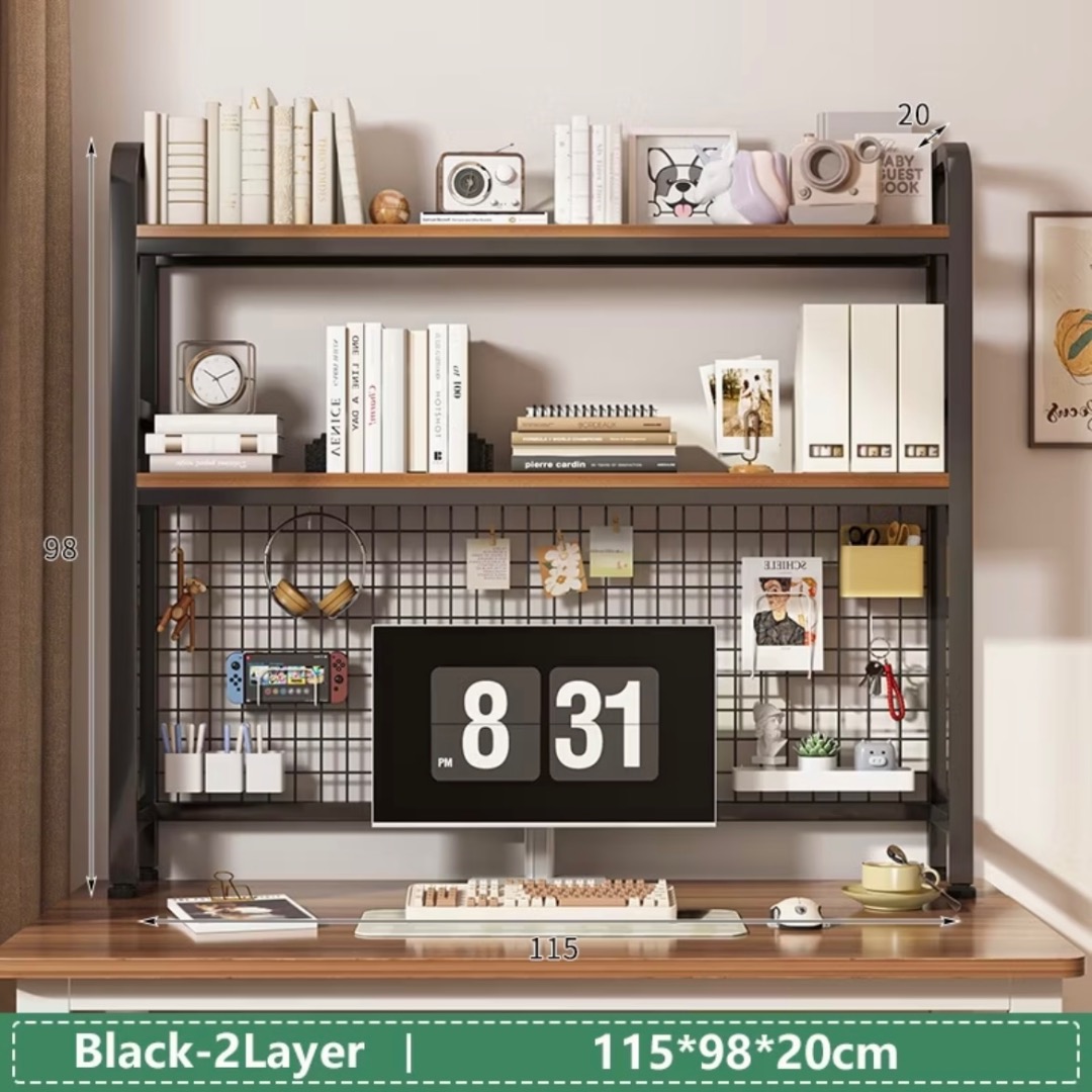 Desktop Multipurpose Shelf | Tabletop Multilayered Steel Frame Wooden ...