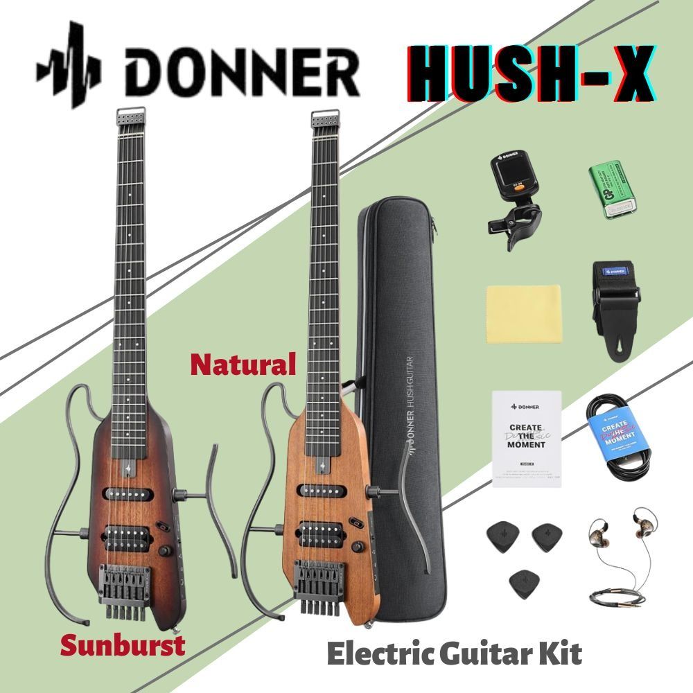 Donner HUSH-X Electric Guitar Kit - Natural / Sunburst ( HUSH X / HUSHX ...