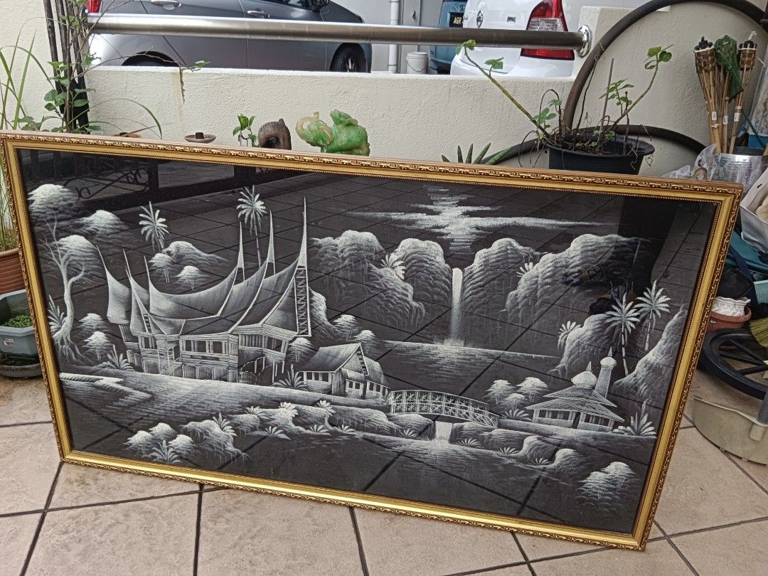 Large Minangkabau Village scenery painting, Furniture & Home Living ...