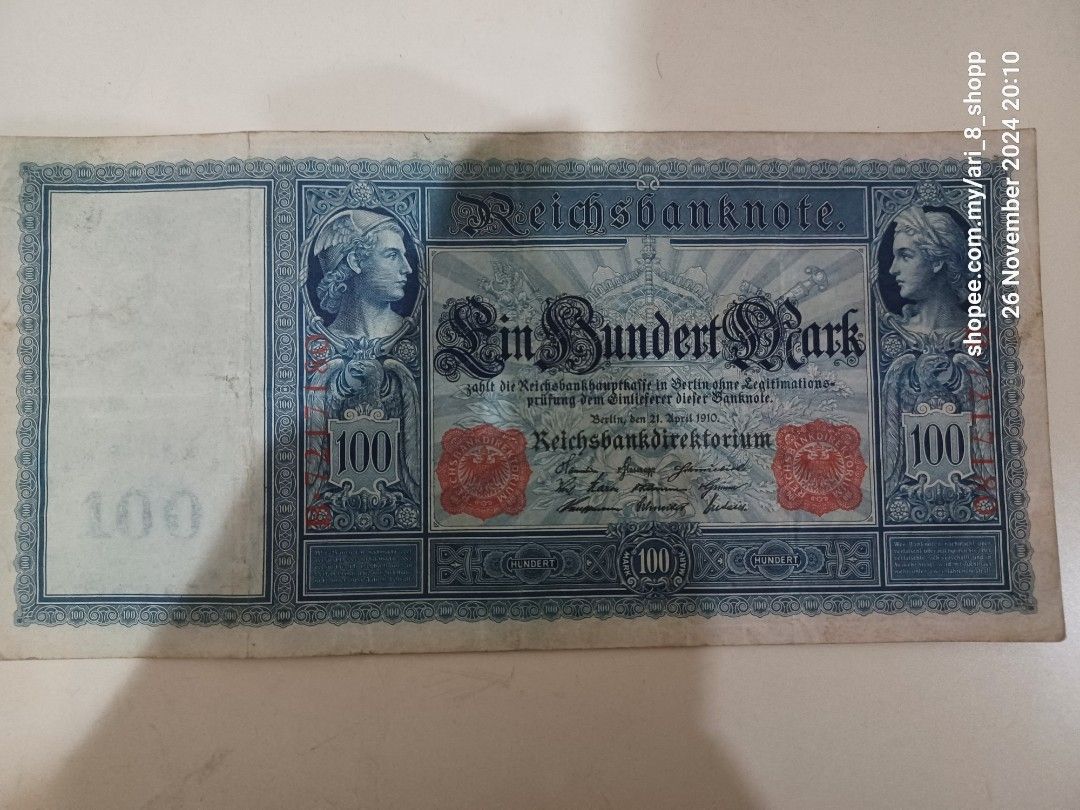 Reichsbanknote year 1910, 100 mark, price is for both, free shipping ...