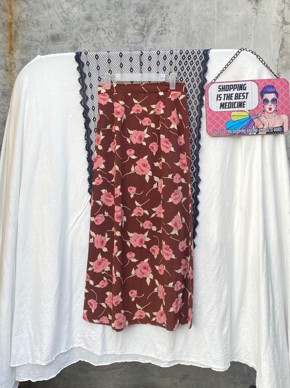 Long skirt Rok motif CANTIK BANGET floral flower bunga coklat panjang ...