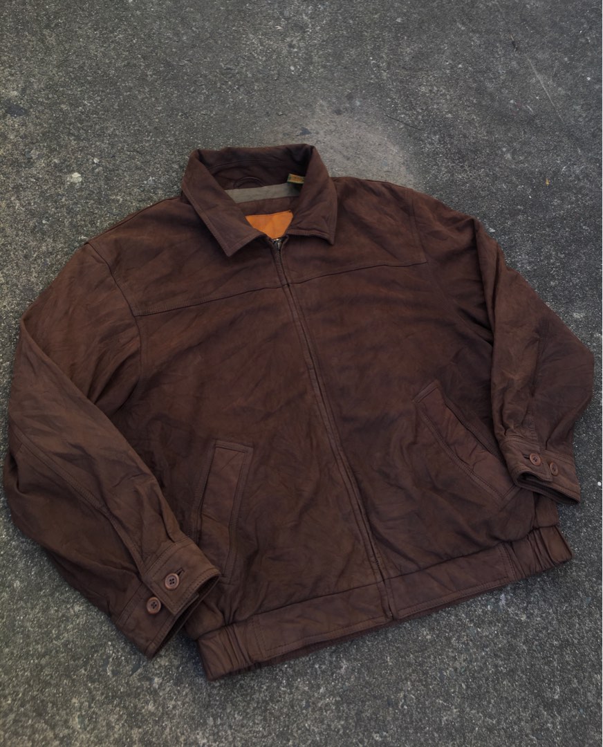 Timberland Leather Jacket Choco Brown, Men's Fashion, Tops & Sets ...