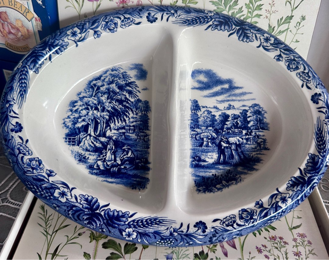 Vintage Churchill Harvest Blue Divided Dish, Furniture & Home Living ...