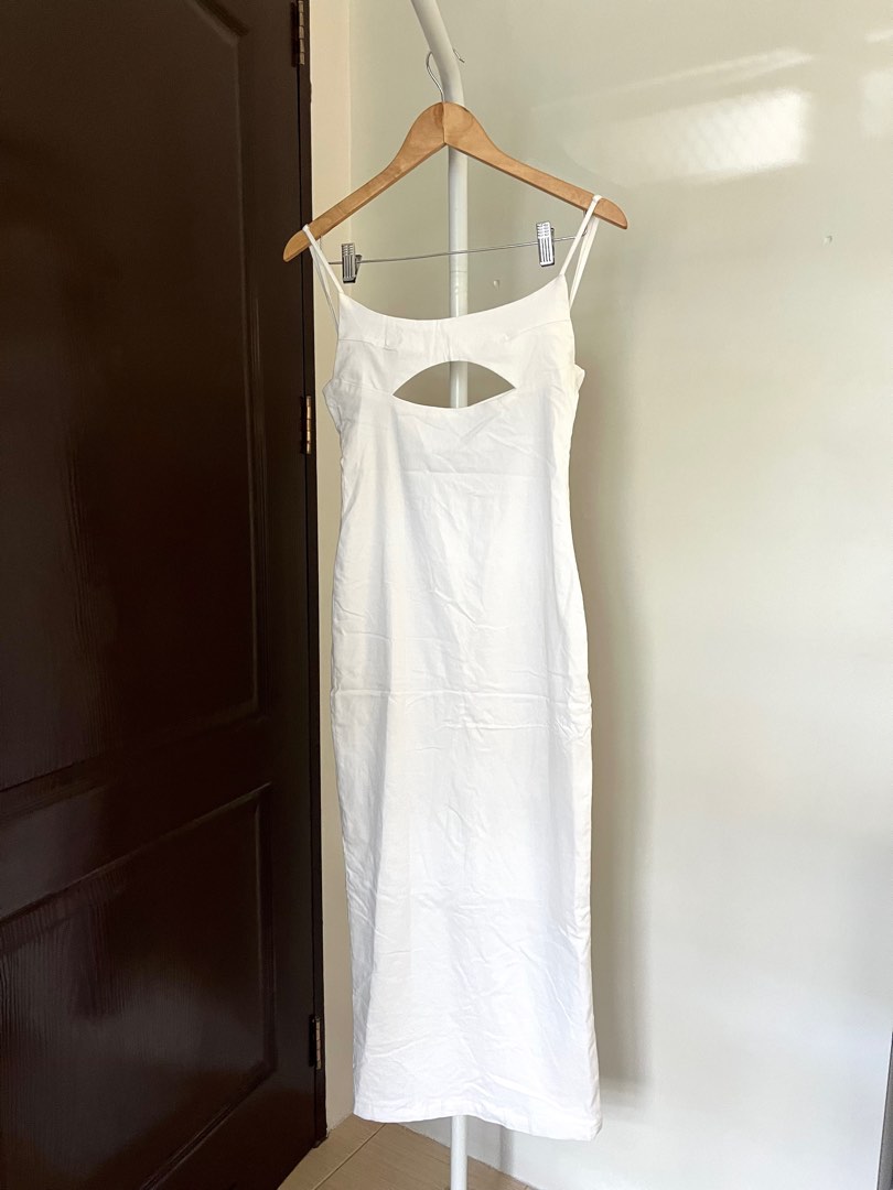 White Cut-Out midi dress, Women's Fashion, Dresses & Sets, Dresses on ...