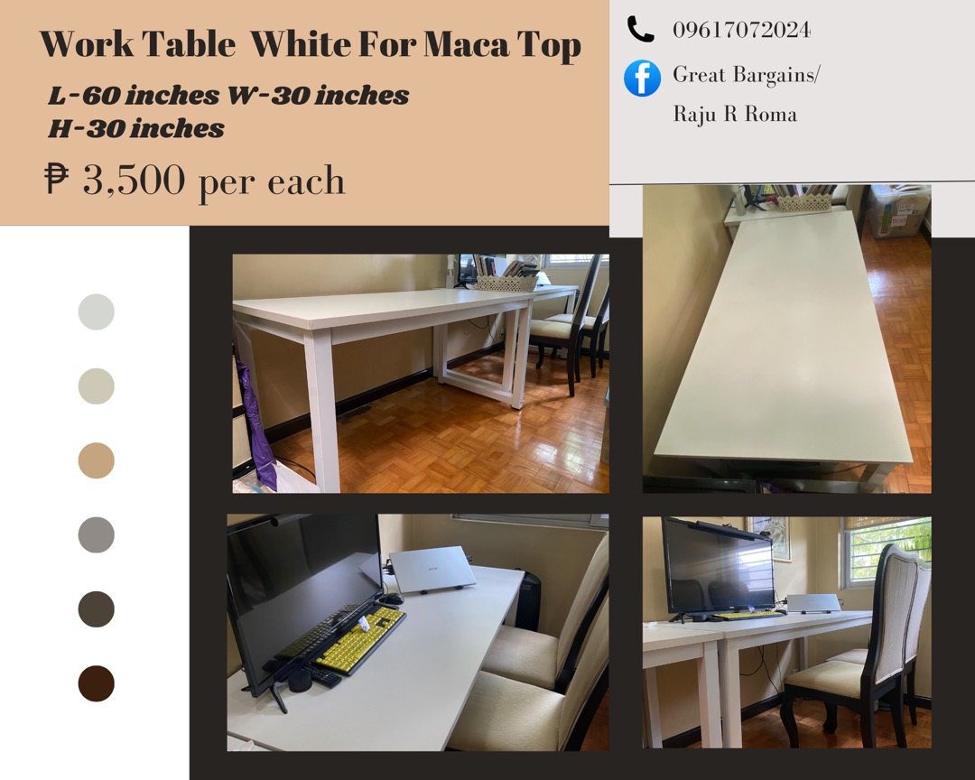 Work Table White For Maca Top, Furniture & Home Living, Furniture ...