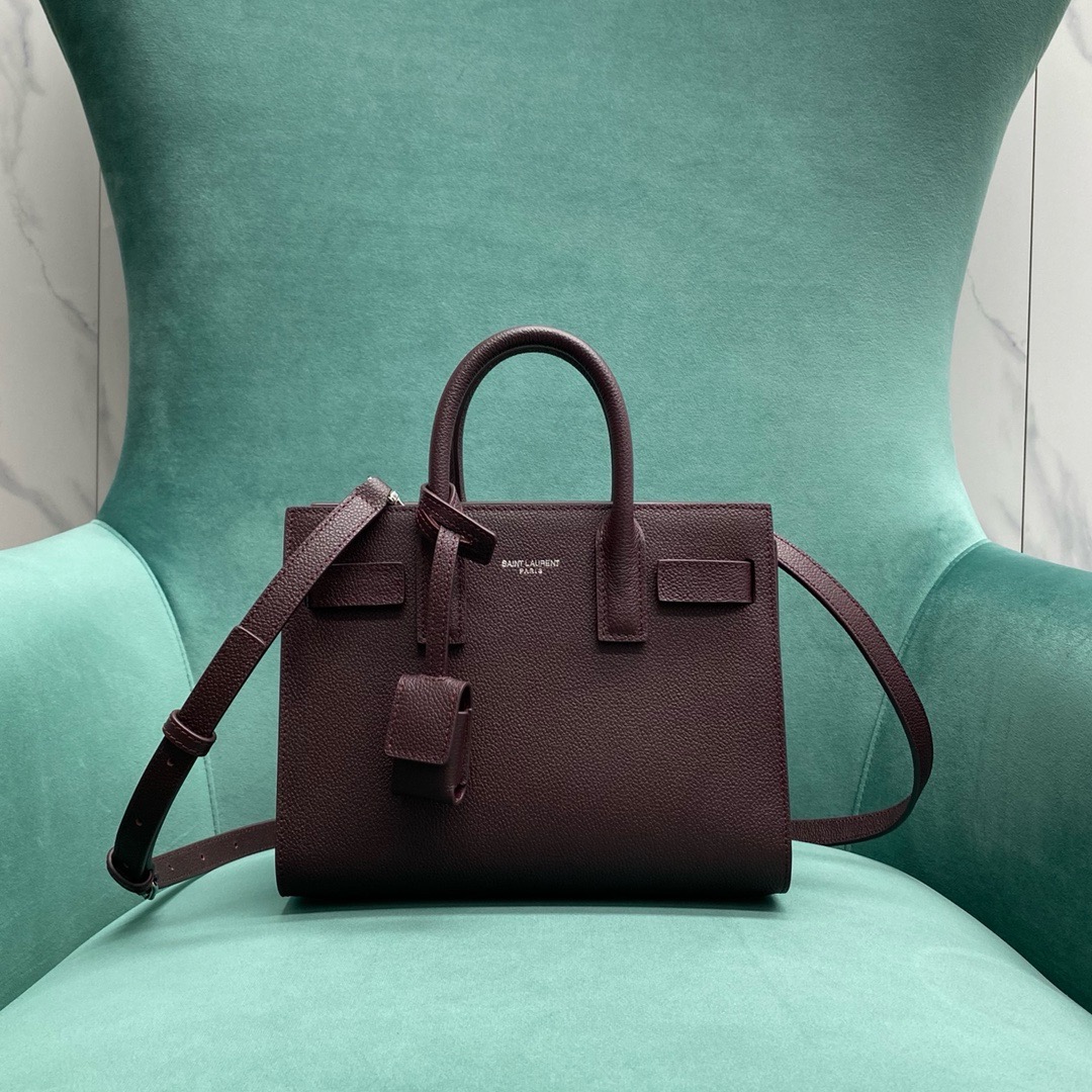 YSL Sac de Jour Nano Burgundy Grained leather Top Handle Bag, Luxury ...