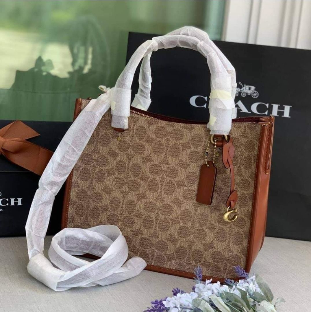 Coach C3889 Tyler Carryall 28 in Tan Signature Coated Canvas and Rust ...