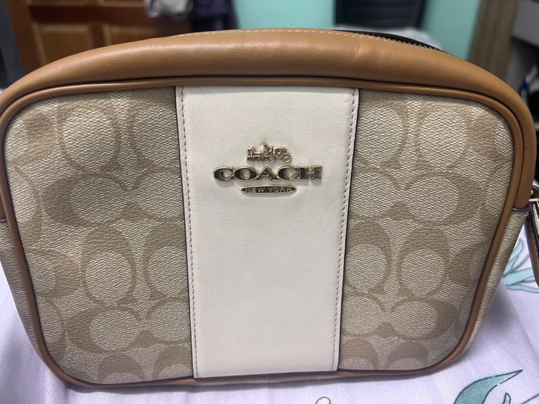 COACH JAMIE CAMERA BAG IN SIGNATURE CANVAS WITH STRIPE IN LIGHT KHAKI ...