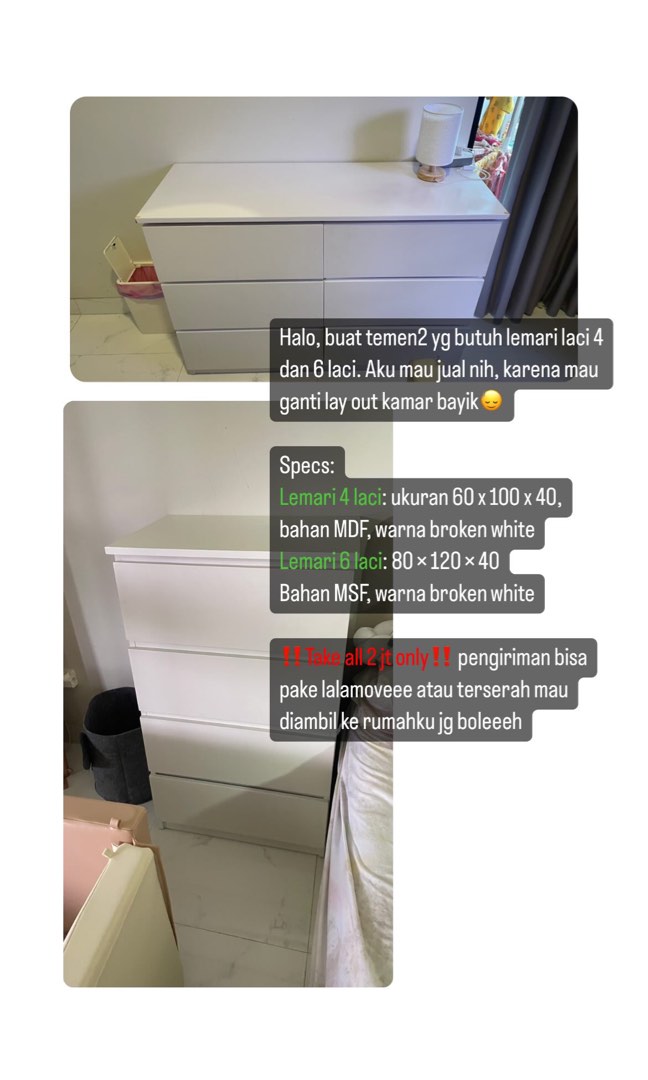 Dua Lemari bayi 6 laci dan 4 laci - take all 2 jt - mirip ikea ...