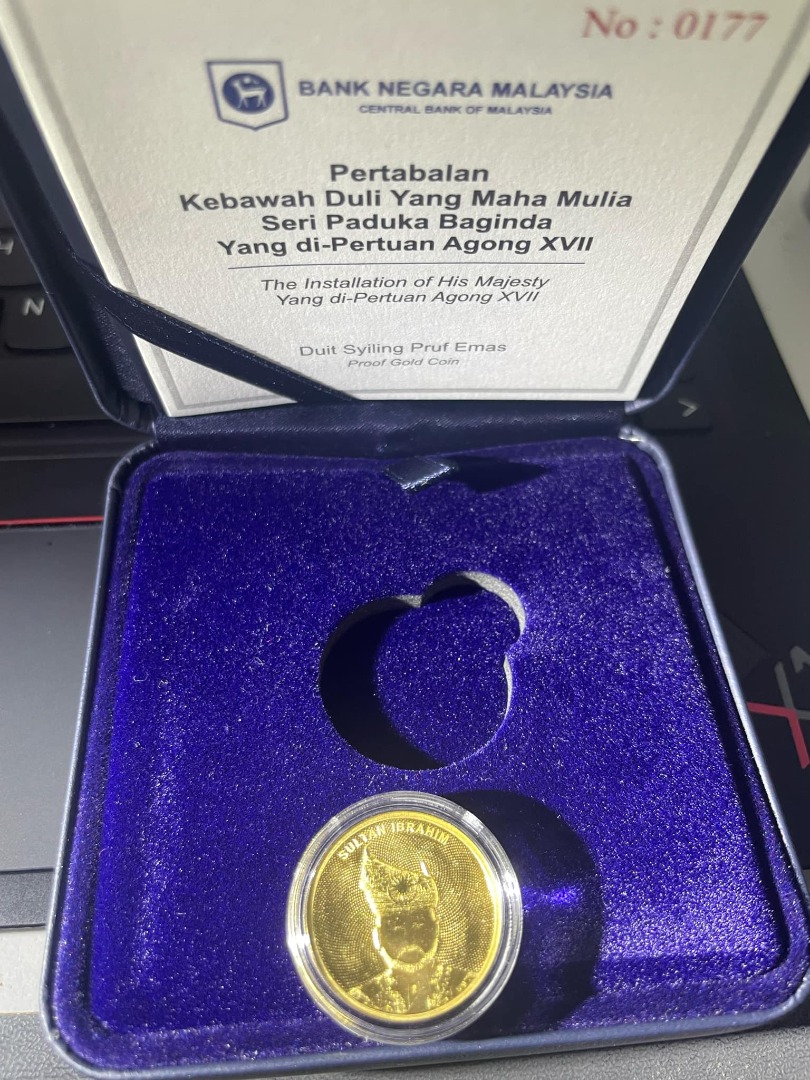 Johor Agong Gold Proof Coin (Cert No 0177), Hobbies & Toys ...