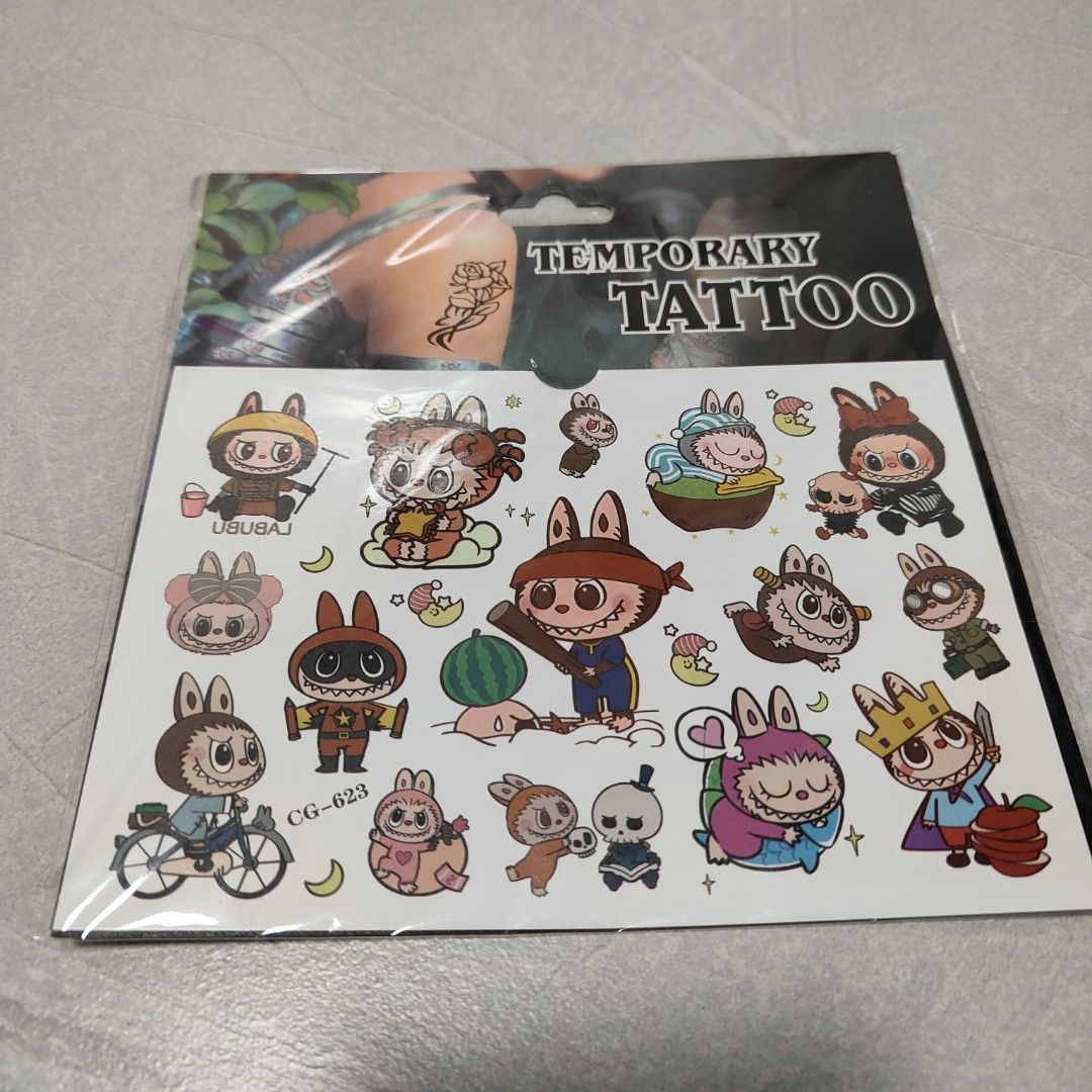 Labubu Temporary Tattoo not popmart pendant plush, Hobbies & Toys ...