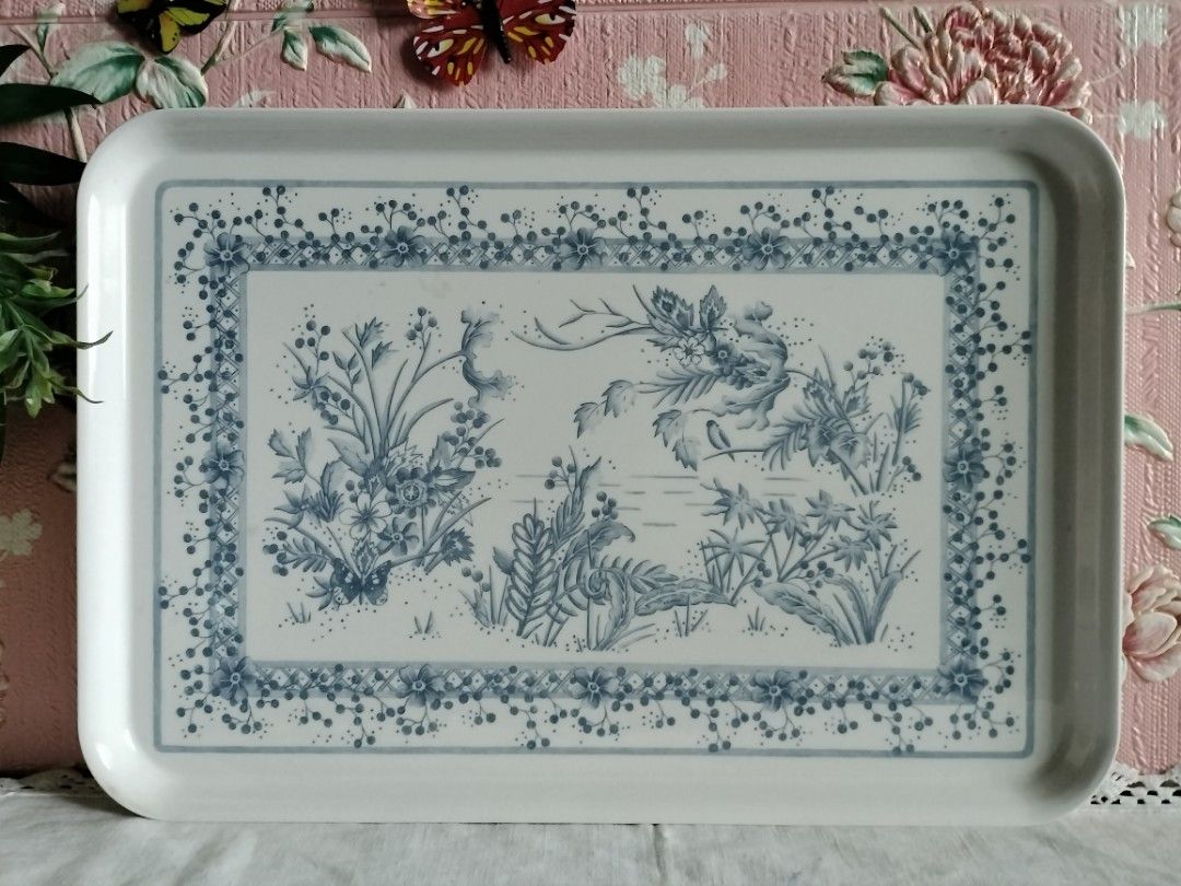 Melamaster England Large Thick Melamine Rectangular Tray Blue and White ...