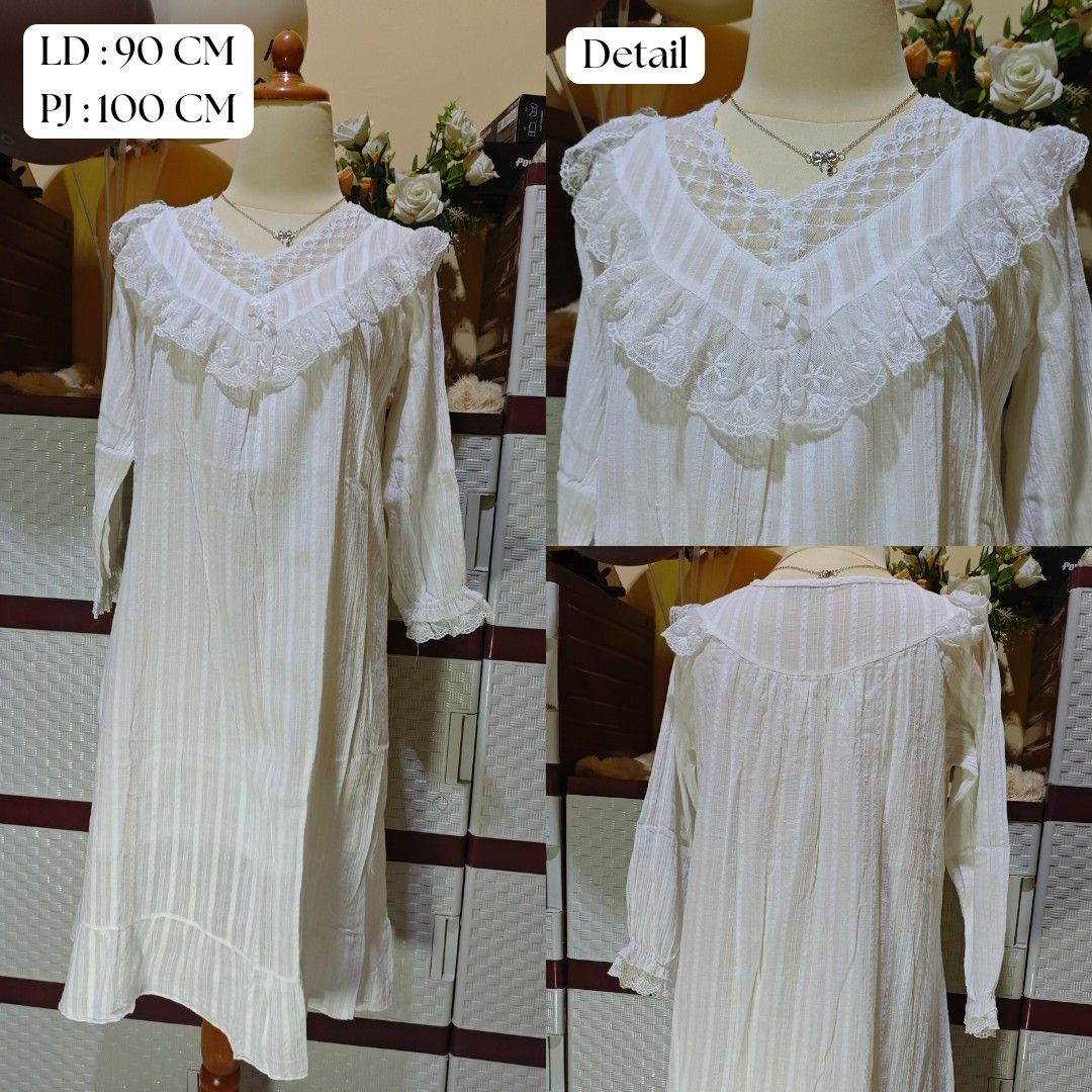 White Fairy Vintage Korean Dress Night Gown Noni Belanda Sleepwear ...