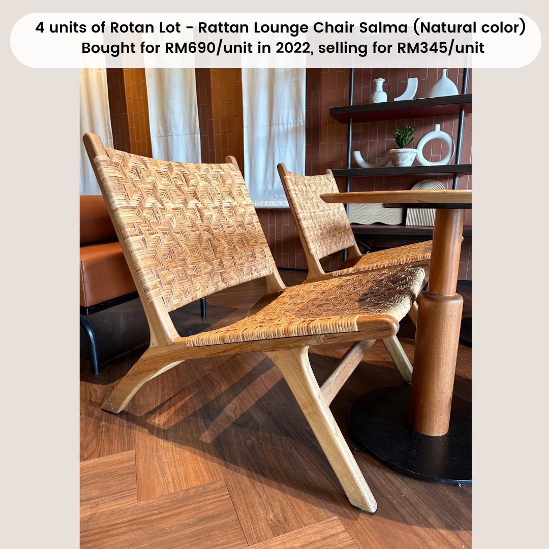 4 units of Rotan Lot - Rattan Lounge Chair Salma (Natural colour ...