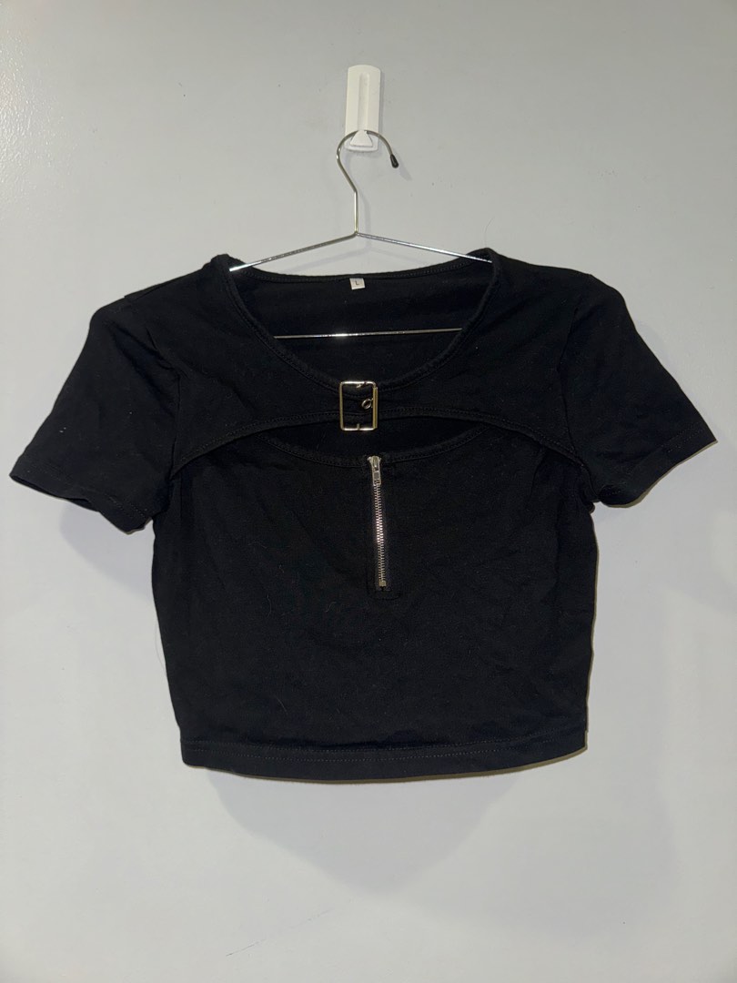 Black Buckle Top, Women's Fashion, Tops, Blouses on Carousell