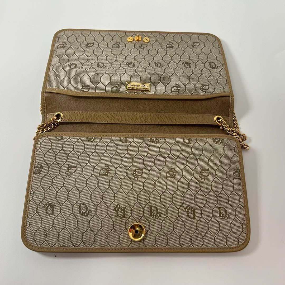 Christian Dior Beige Chain Shoulder Bag Honeycomb Pattern Gold Hardware ...