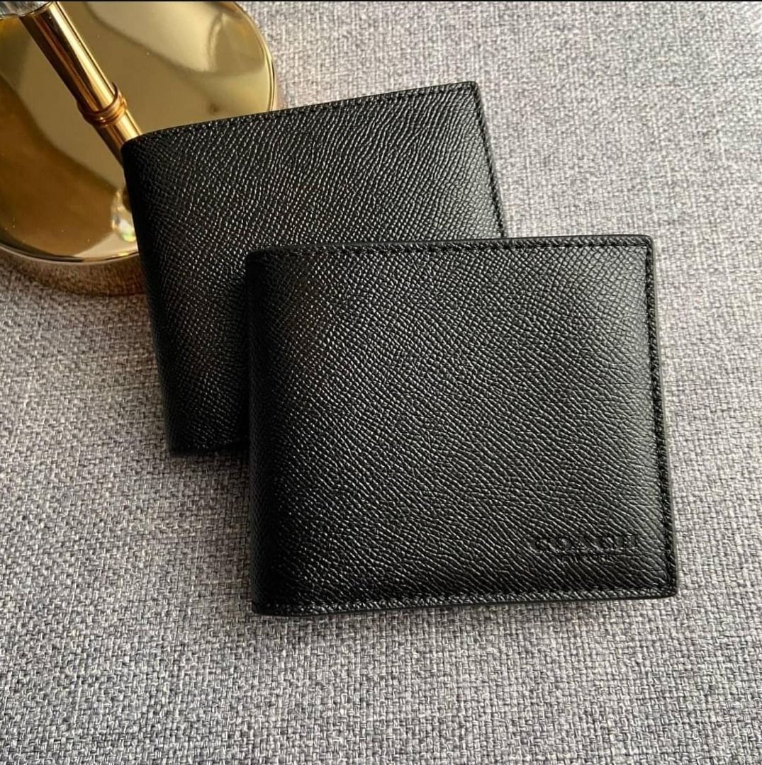 Coach F59112 Compact ID Wallet in Black Crossgrain Leather with ...