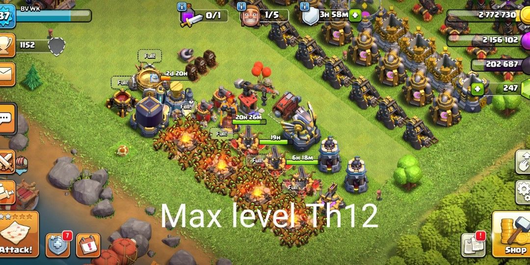 COC Clash Of Clans Account Th 12 + Limited Skin Barbarian King, Video ...