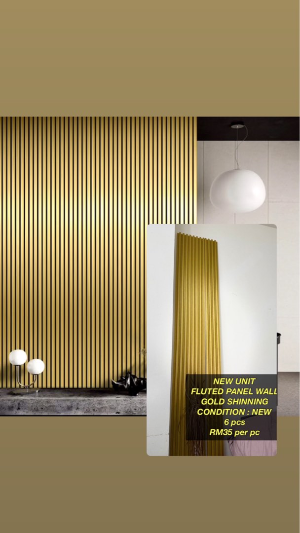 Fluted Panel Wall Gold Color, Furniture & Home Living, Home Decor, Wall ...
