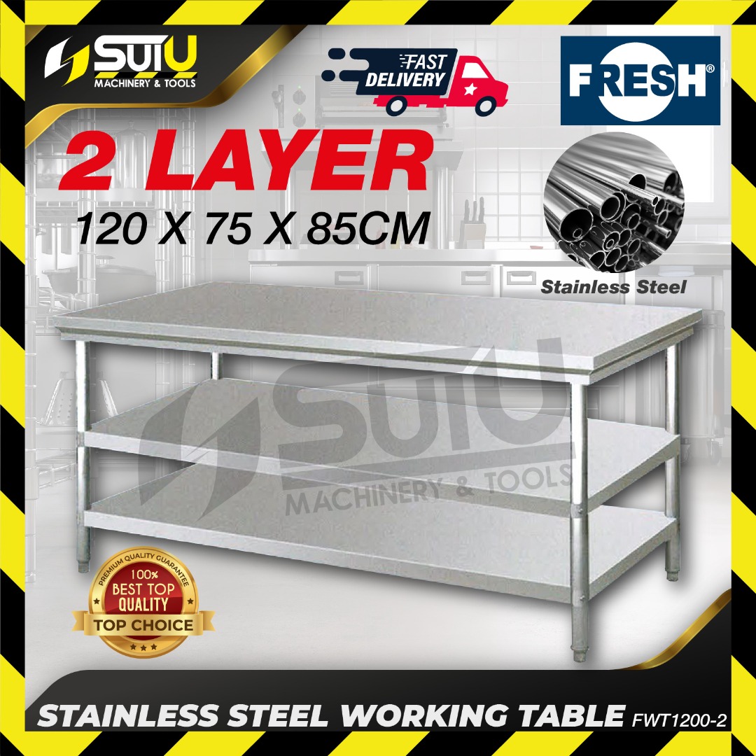FRESH FWT1200-2 Stainless Steel Worktable / Working Table w/ 2 Tier ...