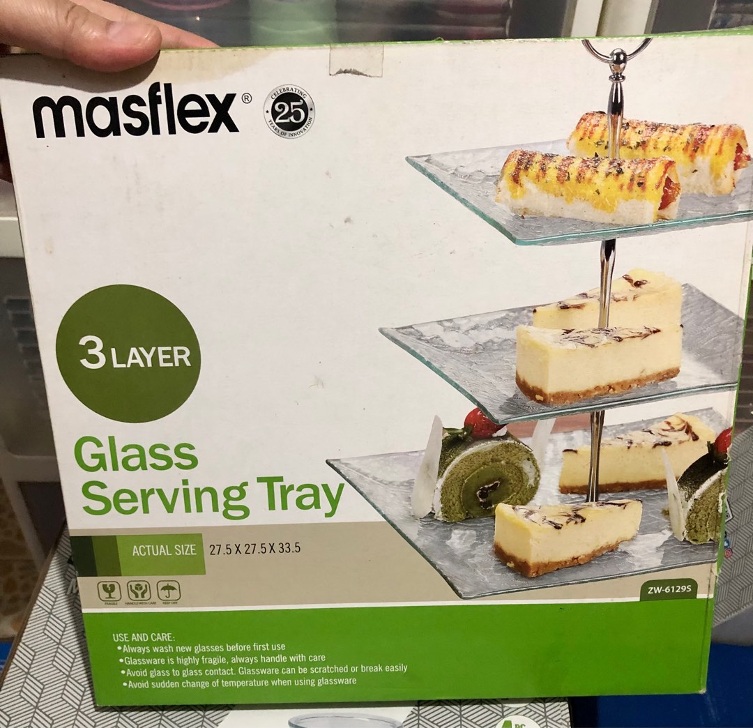 Masflex 3-layer Glass Serving Tray, Furniture & Home Living ...