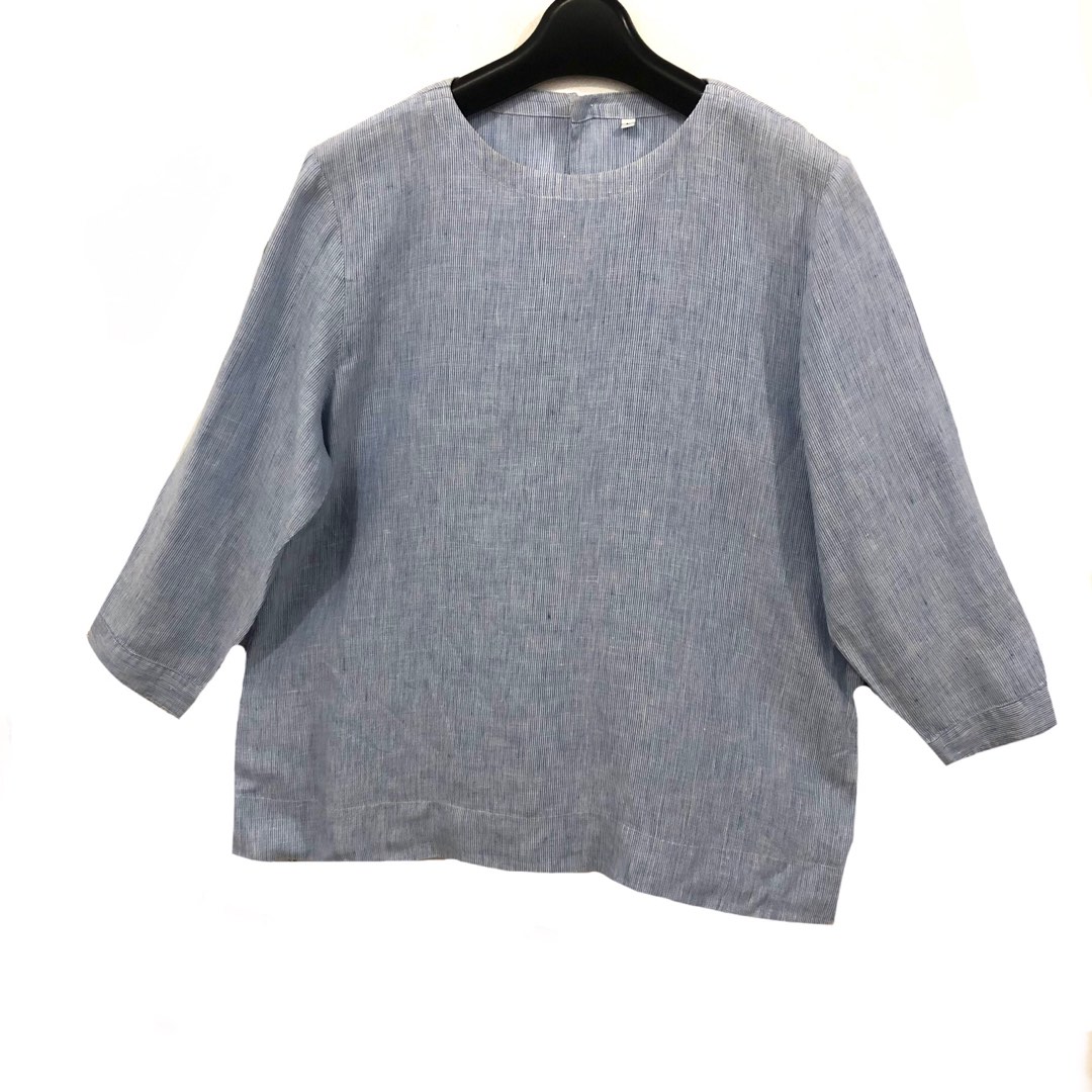 Muji 100% Linen Artisans Blue Minimalist Tops, Women's Fashion, Tops, Shirts on Carousell