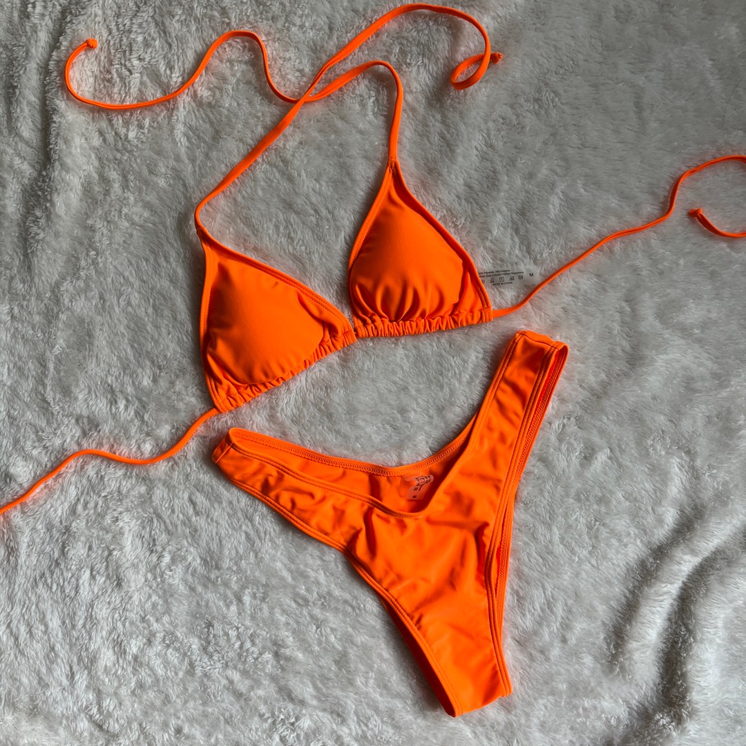 neon orange triangle bikini, Women's Fashion, Swimwear, Bikinis ...