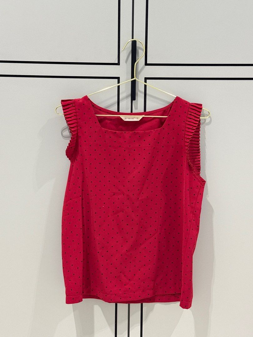 Red singlet with dots chinese new year cny clothes, Women's Fashion ...