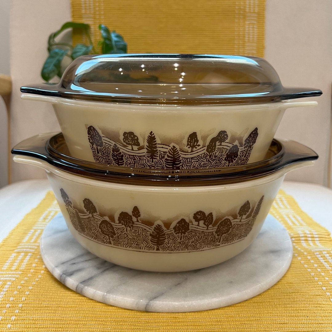 Set of 2 Vintage Pyrex Casserole Dish With Lid - Brown Trees England ...
