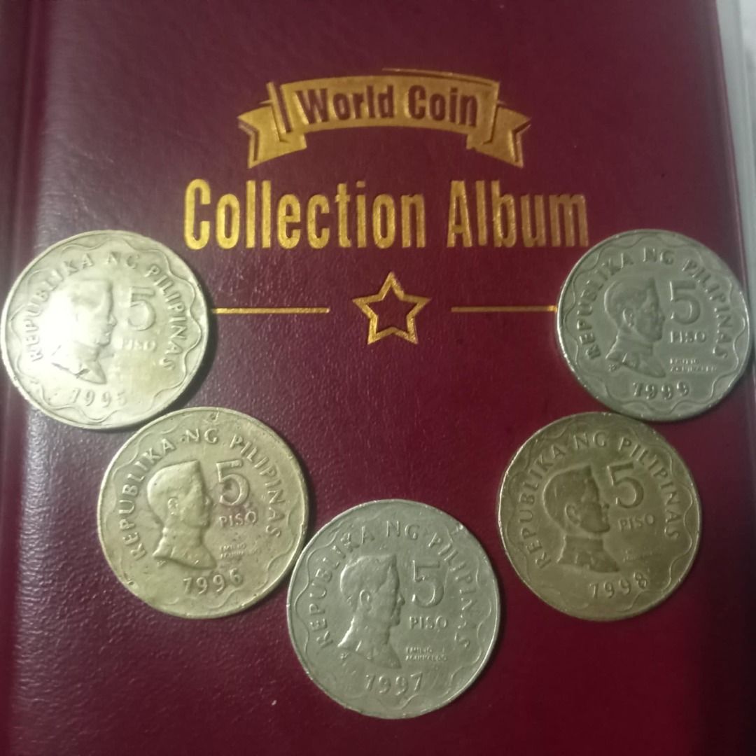 Shtf Bsp series 5 peso coin yr. 1995,1996,1997 wmm,1998& 1999, Hobbies ...